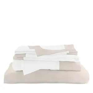 Michael Aram Long Staple Cotton Queen Sheet Set - Stone And White