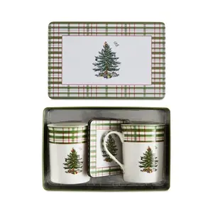 SPODE 5 Piece Christmas Tree Mug & Coaster Set