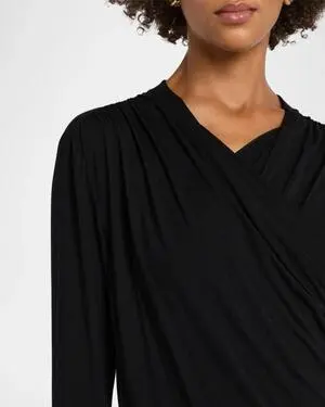 Lafayette 148 New York Draped Wrap-front Viscose Jersey Top - Black