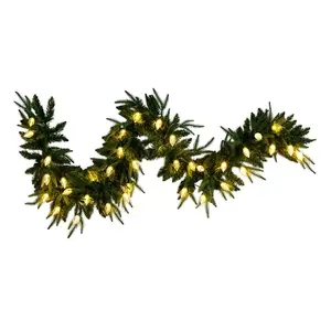 NEARLY NATURAL Pre-lit Artificial Luxembourg Pine 6' Christmas Garland With Multicolored Traditional Bulb Led Lights - Green