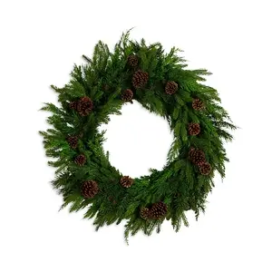 NEARLY NATURAL Artificial Norfolk Mixed Pine 30 Wreath With Pinecones - Green