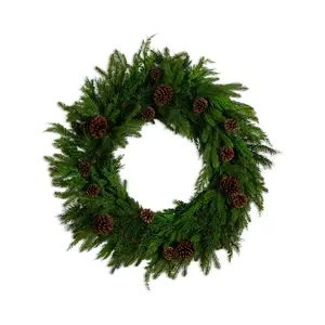 NEARLY NATURAL Artificial Norfolk Mixed Pine 30 Wreath With Pinecones