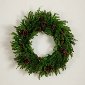NEARLY NATURAL Artificial Norfolk Mixed Pine 30 Wreath With Pinecones