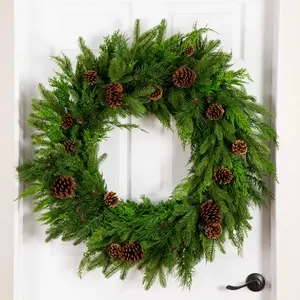 NEARLY NATURAL Artificial Norfolk Mixed Pine 30 Wreath With Pinecones