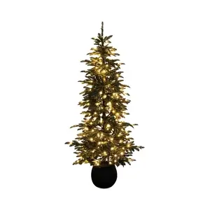 NEARLY NATURAL Pre-lit Artificial Pine 6' Christmas Tree In Round Planter With Warm White Led Lights