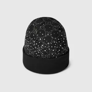 Gucci Gg Wool Beanie With Crystals - Black