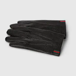 Gucci Grainy Leather Gloves With Web Detail