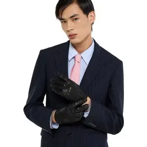 Gucci Grainy Leather Gloves With Web Detail
