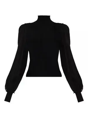 FRAME Sheer-sleeve Blouse - Black