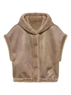 STUDIO AR Hooded Faux-fur Gilet - Neutrals