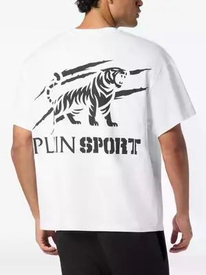 PLEIN SPORT Tiger-print Crew-neck T-shirt - White