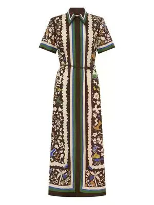 ALEMAIS Maroc Dress Printed Maxi Shirt Dress With Collar And Belt - Brown