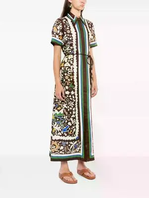 ALEMAIS Maroc Dress Printed Maxi Shirt Dress With Collar And Belt - Brown