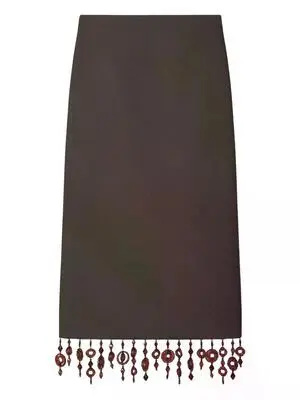 Tory Burch Embellished Crepe Midi Skirt - Brown