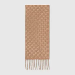 Gucci Gg Wool Cashmere Scarf, Beige, Wool Camel And Beige