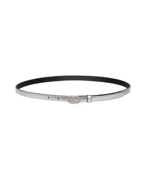 Gucci Thin Belt With Interlocking G Buckle - Silver