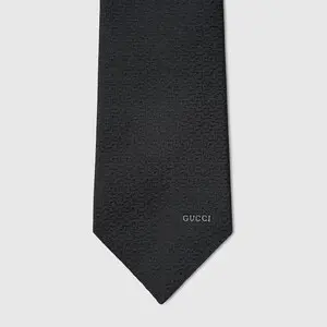 Gucci Horsebit Silk Jacquard Neck Tie - Black