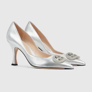 Gucci Pump With Crystal Interlocking G - Silver
