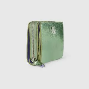 Gucci Bi-color Gg Marmont Mini Zip Wallet Leather