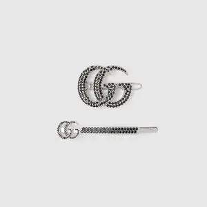 Gucci Double G Crystal Hair Slide Set - Silver