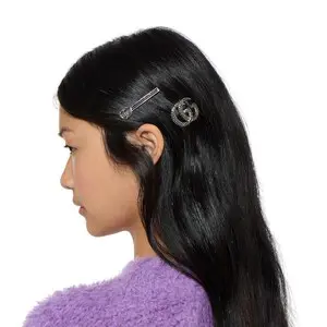 Gucci Double G Crystal Hair Slide Set - Silver
