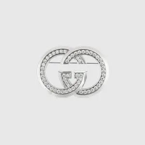 Gucci Interlocking G Brooch With Crystals - Silver-toned Metal