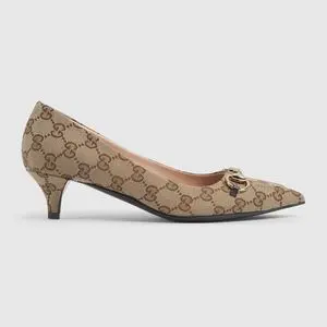 Gucci Pumps With Horsebit And Gg Canvas - Beige