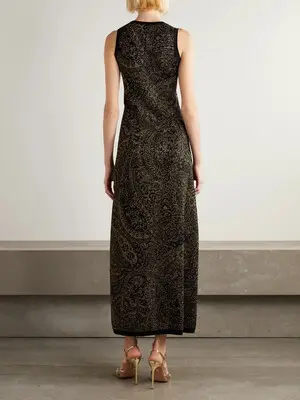 Etro Metallic Wool-blend Devoré-velvet Maxi Dress - Gold
