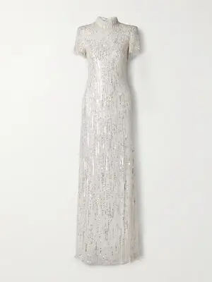 Jenny Packham Embellished Chiffon Gown - Neutrals