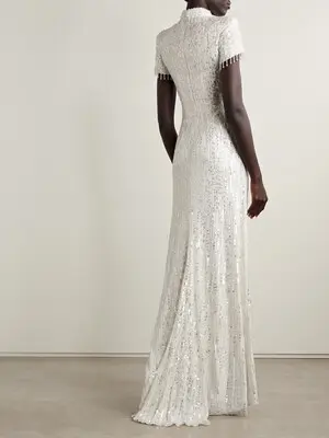 Jenny Packham Embellished Chiffon Gown - Neutrals