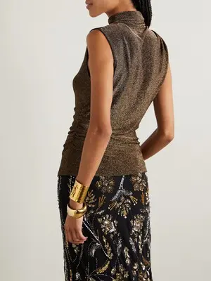 Veronica Beard Mylie Ruched Metallic Knitted Tank