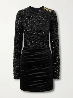 Balmain Sequined Velvet Mini Dress
