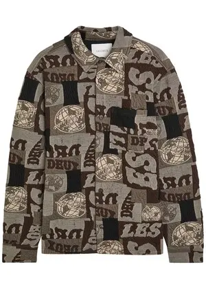 LES DEUX Kaleb Patchwork-jacquard Woven Overshirt - Black