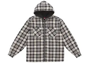 Supreme Lined Zip Up Hooded Flannel Shirt - White