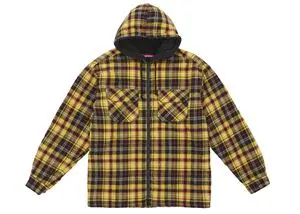 Supreme Lined Zip Up Hooded Flannel Shirt - Yellow