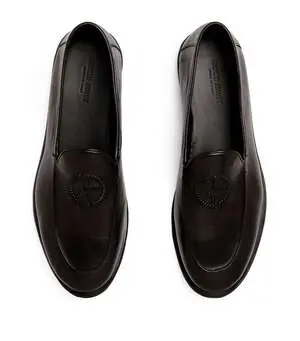 Giorgio Armani Leather Monogram-embroidered Loafers