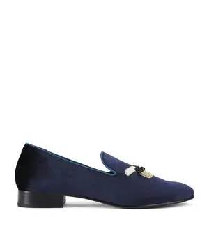 Kurt Geiger Velvet Ace Embellished Loafers - Navy