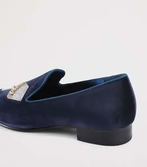 Kurt Geiger Velvet Ace Embellished Loafers - Navy