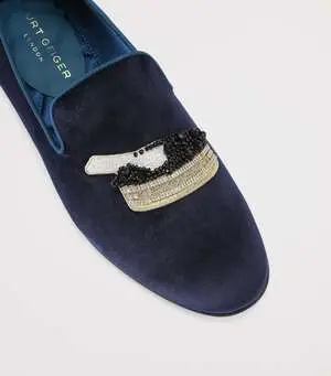 Kurt Geiger Velvet Ace Embellished Loafers - Navy