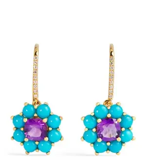 JENNIFER MEYER Yellow Diamond And Gemstone Flower Earrings - Gold