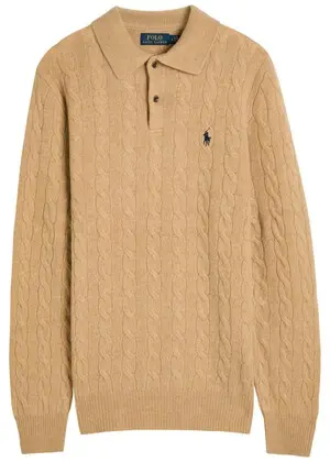 Polo Ralph Lauren Cable-knit Wool And Cashmere-blend Polo Jumper - Camel