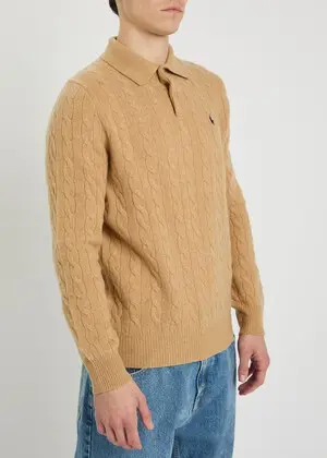 Polo Ralph Lauren Cable-knit Wool And Cashmere-blend Polo Jumper - Camel