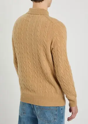 Polo Ralph Lauren Cable-knit Wool And Cashmere-blend Polo Jumper - Camel