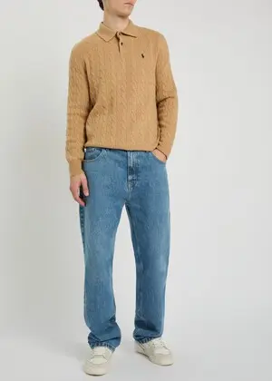 Polo Ralph Lauren Cable-knit Wool And Cashmere-blend Polo Jumper - Camel