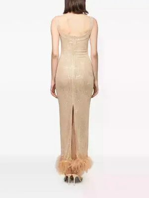 ATU BODY COUTURE Sequined Feather-trimmed Maxi Dress