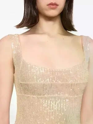 ATU BODY COUTURE Sequined Feather-trimmed Maxi Dress