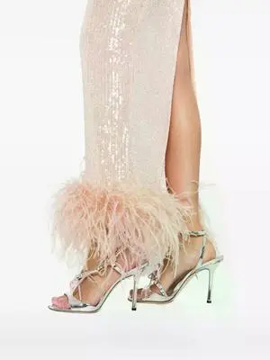 ATU BODY COUTURE Sequined Feather-trimmed Maxi Dress