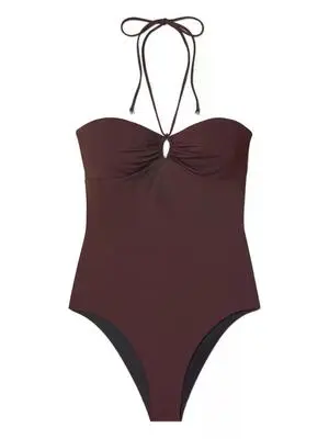 Tory Burch One-piece Swimsuit With Halterneck And Cut Out Detail - Brown
