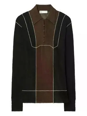 Tory Burch Colour-block Polo Top With Contrasting Stitching - Black