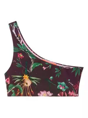 La DoubleJ Goddess One-shoulder Floral-print Bikini Top - Purple
